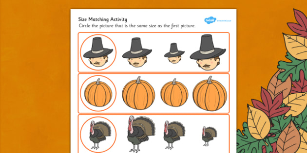 Thanksgiving Size Matching Worksheet (teacher made)