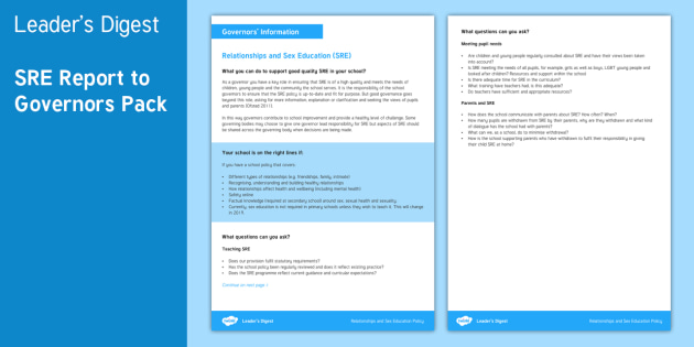 * NEW * SRE: Report to Governors Guidance - SLT, school leader's, guidance