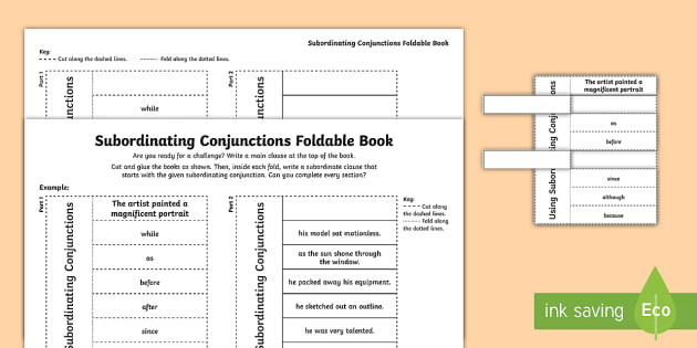 Subordinating Conjunctions Foldable Book Activity - ESL Conjunctions