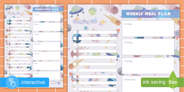 Space Theme Weekly Meal Planner | Twinkl Busy Bees