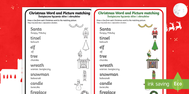 Christmas Word and Picture Matching Activity English/Polish