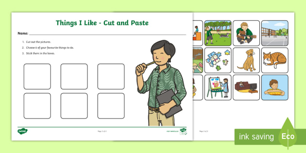 Things I like Cut and Paste Activity (teacher made)
