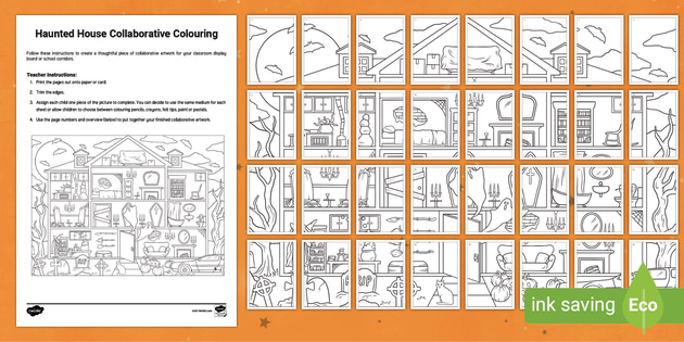 KS2 Haunted House Collaborative Colouring Activity