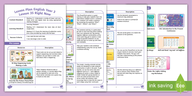 KSSR English Lesson Plan - Year 3 Lesson 35 Right Now