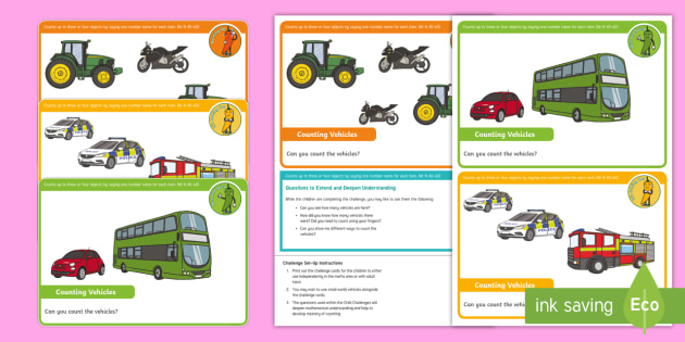 EYFS Maths Counting Chilli Challenges: Counting Vehicles