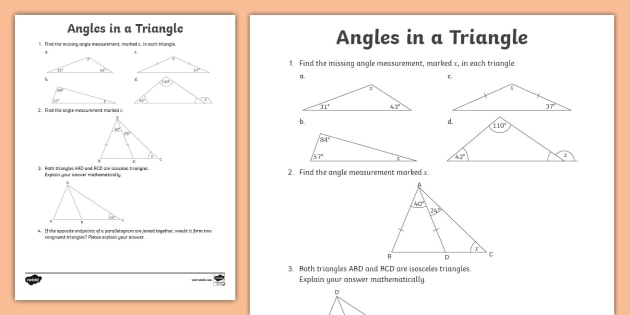 Missing Angle Measures Worksheet Angles Worksheets