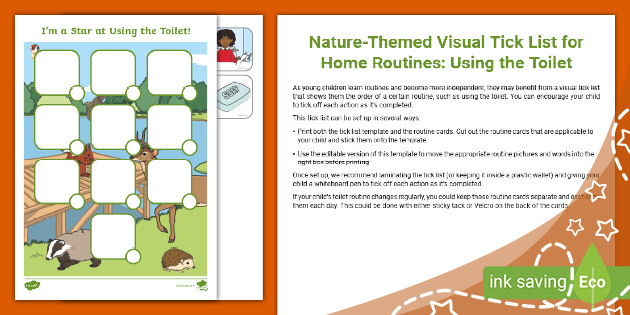 Nature-Themed Visual Tick List for Home Routines: Using the Toilet