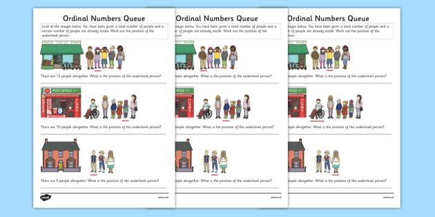 Ordinal Numbers Queue Worksheet