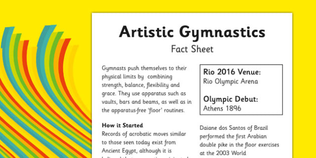 The Olympics Artistic Gymnastics Fact Sheet (teacher made)