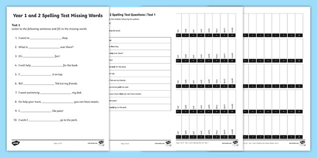 Spelling Test KS1 Practice Pack Year 1 and Year 2