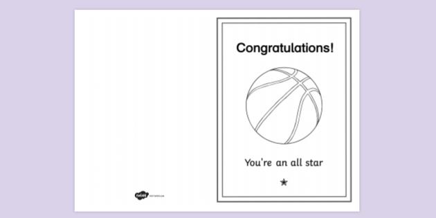 School Basketball Congratulations Card Colouring Activity