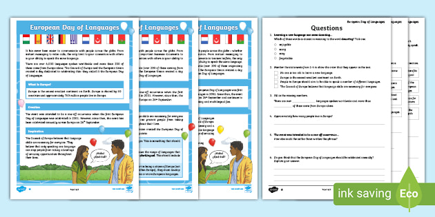 UKS2 European Day of Languages Differentiated Reading Comprehension ...