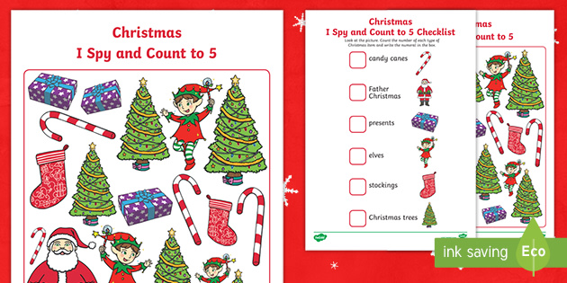 👉 Christmas I Spy and Count Activity to 5 (teacher made)