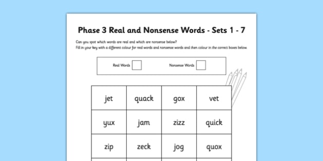 Phase 3 Sets 1-7 Colour by Phoneme Real and Nonsense Words Worksheet