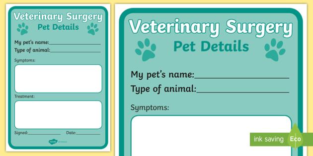 Vets Surgery Pet Details Form (teacher made)