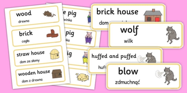 The Three Little Pigs Word Cards Polish Translation