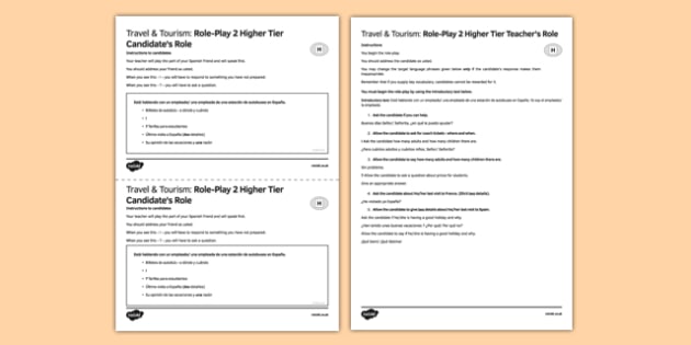 Viajes & Turismo 2 Juego de rol Higher Tier (teacher made)