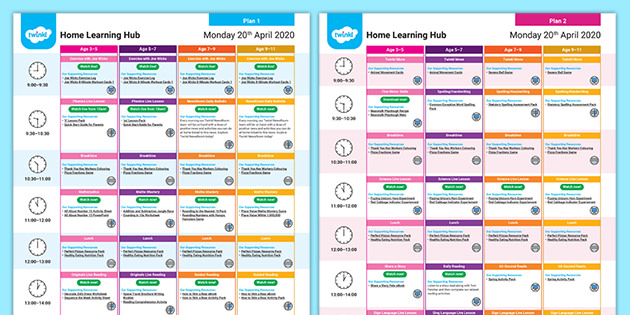 Home Learning Hub Daily Plan Monday 20th April