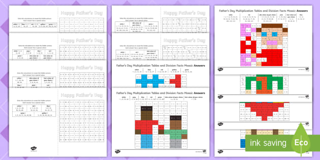 Fathers Day Multiplication Tables Maths Mosaic Cards