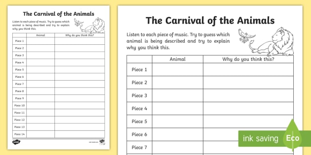 👉 The Carnival of the Animals Worksheet (teacher made)