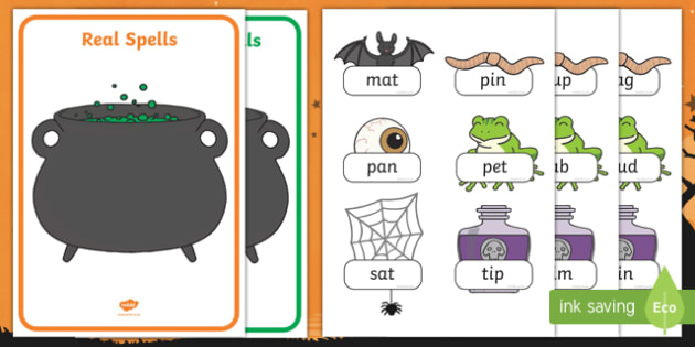 Halloween Themed Phase 2 Real and Nonsense Words Activity