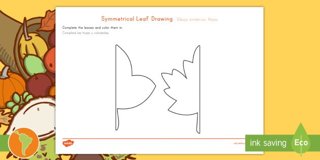 Fall Symmetrical Leaf Drawing Templates English/Spanish