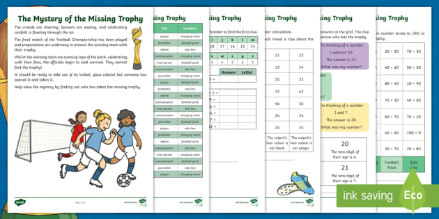 KS1 The Mystery of the Missing Trophy Addition and Subtraction Football ...