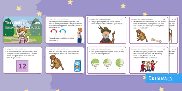 Year 1 The Making of Milton Reasoning Differentiated Maths Challenge Cards