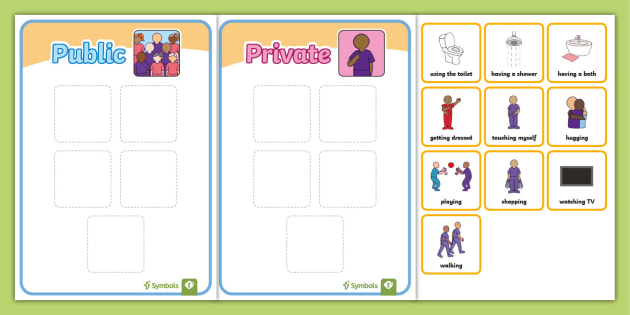 Twinkl Symbols: Public and Private Sorting Activity