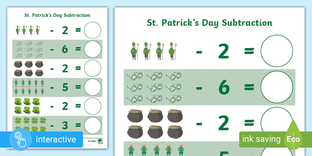 St. Patrick's Day Subtraction Worksheet (teacher made)