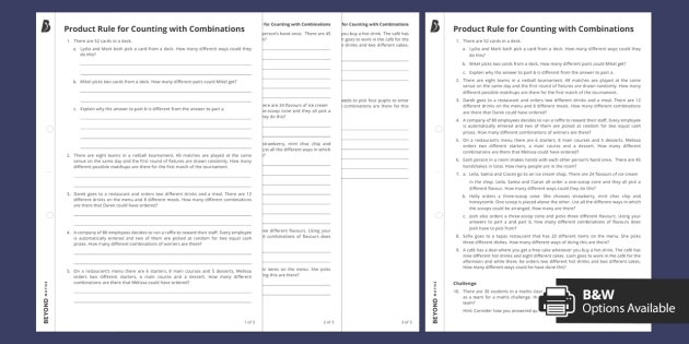 👉 Product Rule for Counting with Combinations Worksheet