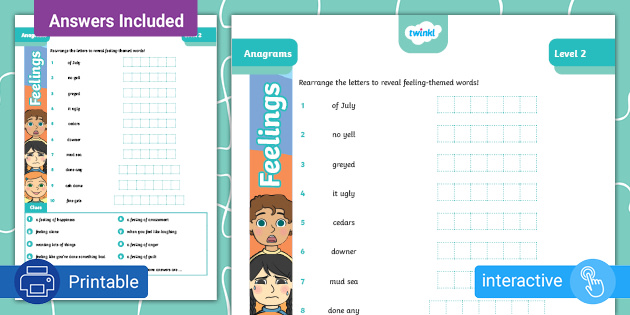 Feelings Anagrams - Level 2 - Twinkl - Kids Puzzles