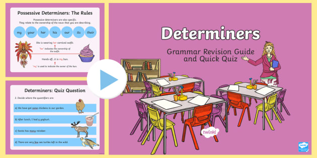 Determiners Grammar Revision Guide and Quick Quiz PowerPoint