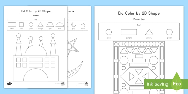 Eid Color by 2D Shape Activities (teacher made)