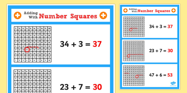 Year 2 Adding 2 Digit Numbers and Ones Using Number Square Poster