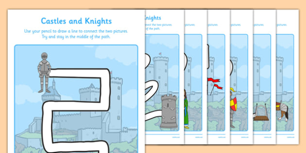 Castles and Knights Pencil Control Path Worksheet / Worksheet Pack
