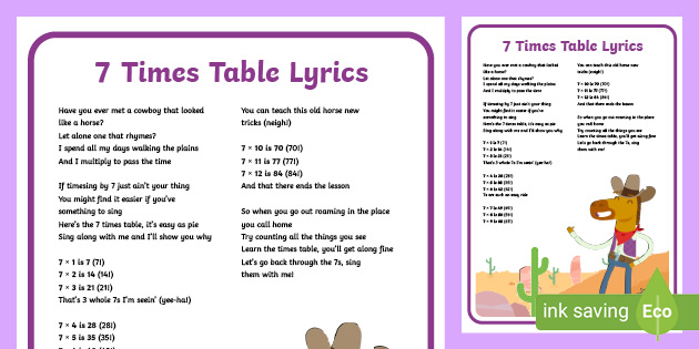  7 Times Tables Song Lyrics Poster Twinkl Go 