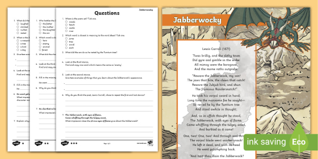 UKS2 Jabberwocky Differentiated Reading Comprehension Activity