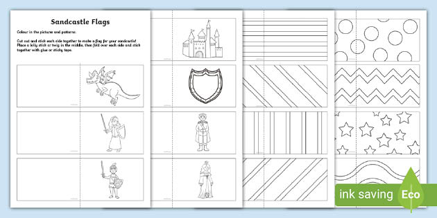 Sandcastle Flags Colouring Activity - EYFS (teacher made)