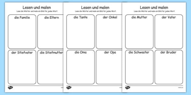Die Familie Read and Draw Worksheet German (teacher made)