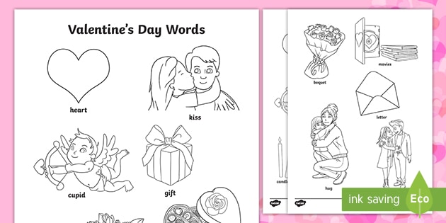Valentine's Day Words Colouring Sheets
