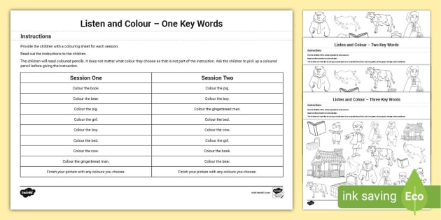 World Book Day: Listen and Colour Key Words Activities
