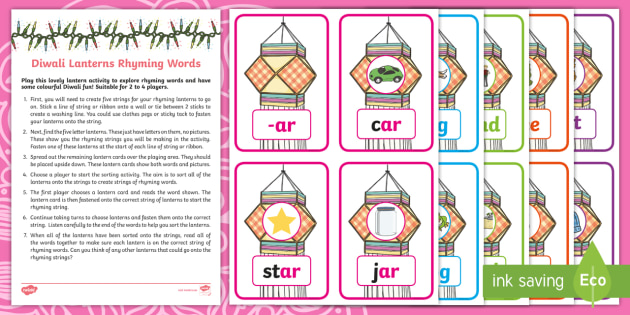 Diwali Lanterns Rhyming Words Sorting Activity