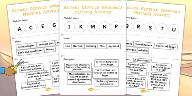 Ancient Egypt Dictionary Matching Activity