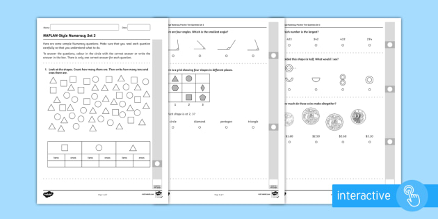 NAPLAN Style Numeracy Year 3 Example Test Set 3 Go Respond Worksheet