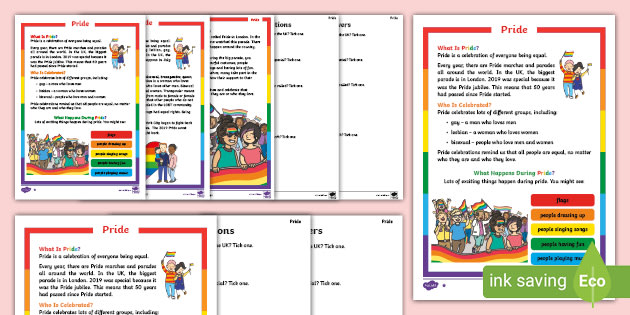 KS1 Pride Differentiated Reading Comprehension Activity