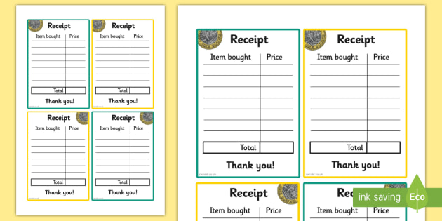 Pound Shop Role Play Receipts