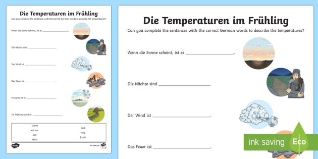 Temperature Adjectives Worksheet / Worksheet German