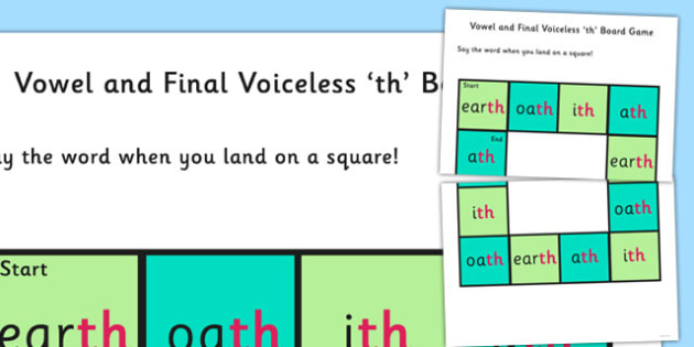 Vowel and Final Voiceless 'th' Sound Board Game