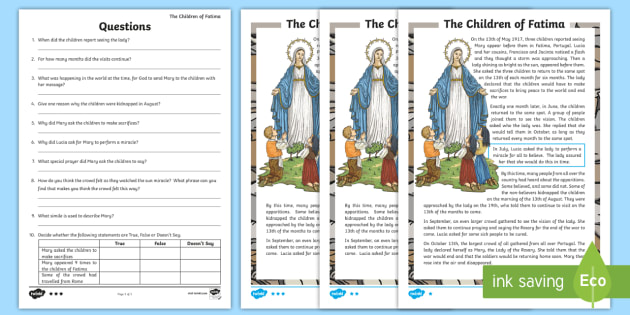 The Children of Fatima Differentiated Reading Comprehension Activity